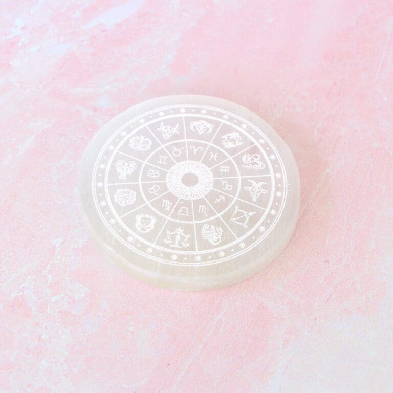 Selenite Plate With Zodiac Signs | Charge Your Crystal Bracelets - The Crystal Elephant