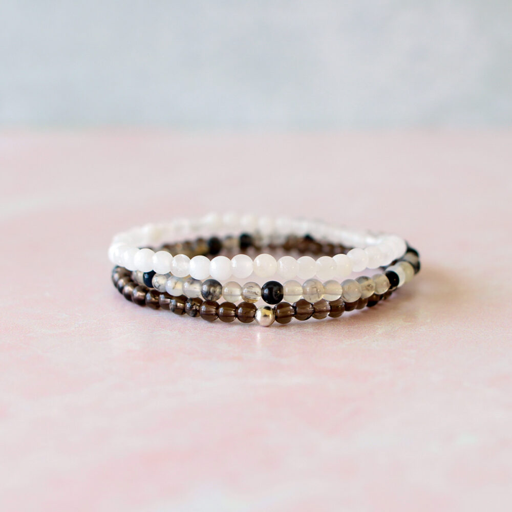 Anxiety Relief & Protection Natural Crystal Bracelet Set | Snow Quartz ...